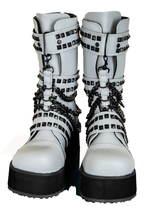 Grey Multi Reflective Rave Unisex Platform Boots – SharpSpirit